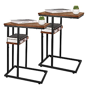 Yoobure C Shaped End Table Set of 2, Side Table for Couch and Bed, Small Side Table for Small Spaces, Living Room, Bedroom, Rustic Snack Table