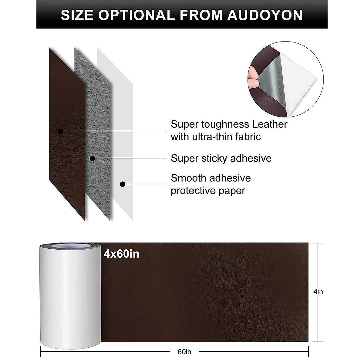 Numola Leather Repair Patch 4×60 inch Strong Adhesive Repair Tape, Anti Scratch Stick On Patch for Couch, Sofas, Car Seat, DIY Upholstery, Handbags, Jackets(Dark Brown)