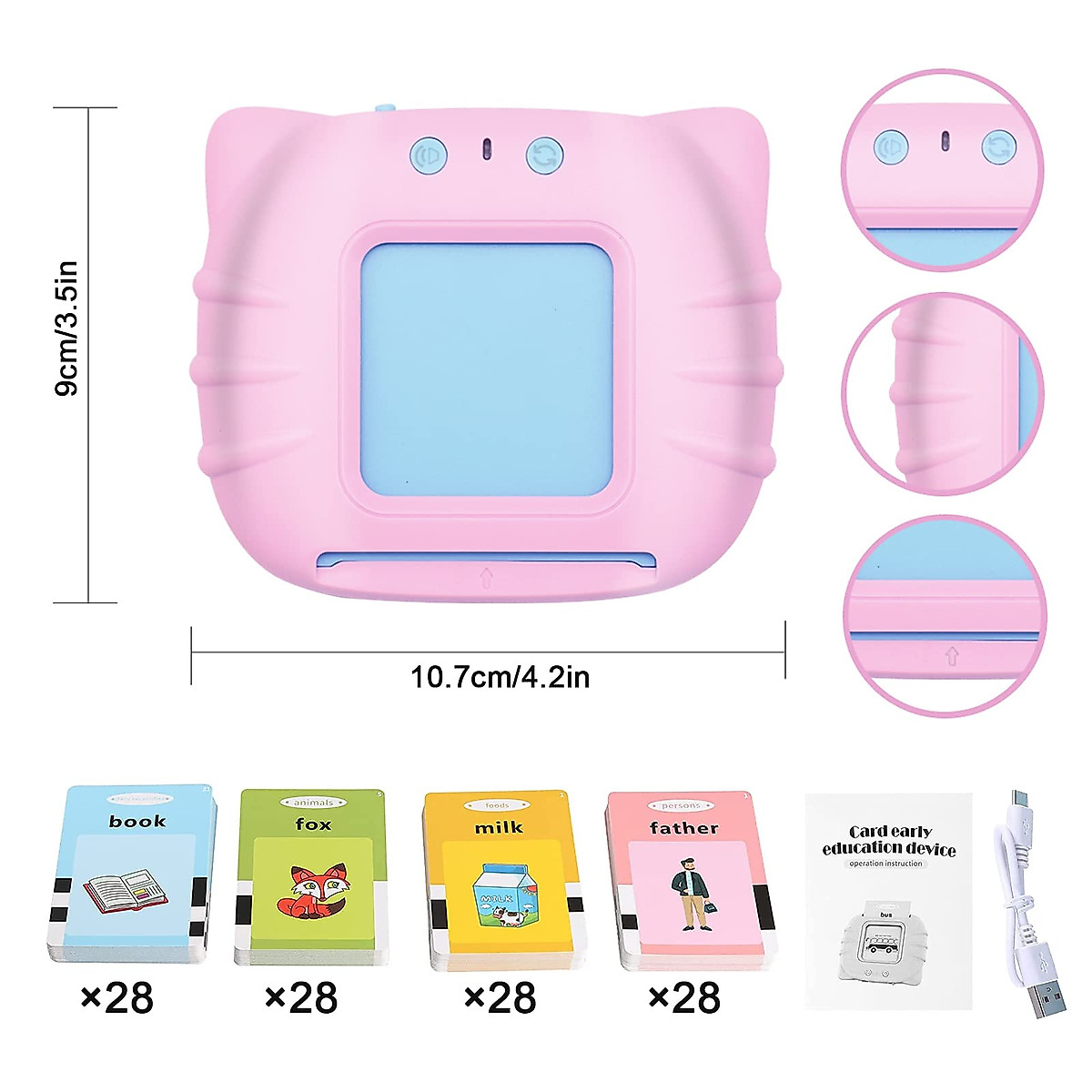 Talking Flash Cards Educational Toys - Talking Flashcards Learning Toys for Toddlers - Montessori Toys Flash Cards for Age 2 3 4 5 6 Pink