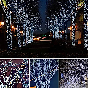 White Super-Long 2-Pack Each 85FT Solar String Lights Outdoor, Waterproof Green Wire 8 Lighting Modes 480 LED Solar Christmas Lights for Garden Patio Tree Party Wedding Decorations (Cool White)