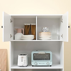 HOMCOM 71" Kitchen Buffet with Hutch, Pantry Storage Cabinet with Shelves, Open Microwave Countertop for Dining Room, Living Room, White