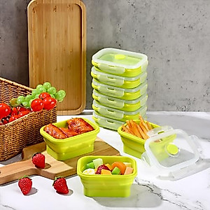 Maxcheck Set of 24 Silicone Collapsible Food Storage Containers with Lids Vent 12 oz Collapsible Meal Container for Kitchen Lunch Boxes Microwave Freezer Safe (Green)