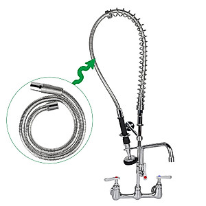 TCEUMIK 44&#039;&#039; Commercial Faucet Sprayer Hose Pre Rinse Hose Replacement Kit for Most Commercial Kitchen Sink Faucets Stainless Steel Flexible Hose Dishwasher Spray Hose Parts Brass Structure