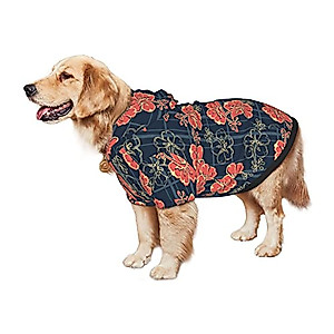 Large Dog Hoodie Hibiscus-Flroal-Striped-Navy-Plaid Pet Clothes Sweater with Hat Soft Cat Outfit Coat Large