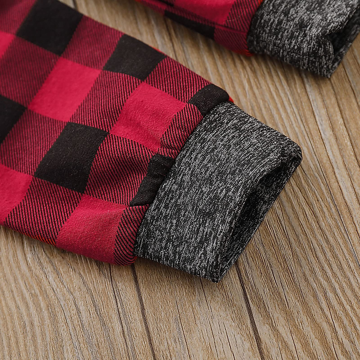 ODASIRA Newborn Baby Boy Clothes Fall Winter Infant Outfits Long Sleeve Hoodie Romper + Red Plaid Pants Set Grey 0-3 Months 70cm