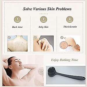 Cinlitek Silicone Body Scrubber, Long Handle Back Scrubber for Shower, Silicone Body Brush Shower Scrubber for Body, Shower Srush Back Brush Body Exfoliator