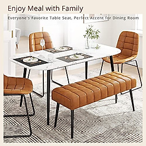 LUE BONA 44.5” End of Bed Bench, Faux Leather Tufted Upholstered Bedroom Bench, Modern Ottoman Bench with Metal Legs Storage for Living Room, Entryway, Dining Room, 300LB, Whiskey Brown