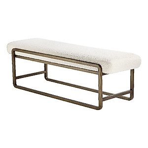 American Home Classic Cole Modern Stainless Steel/Boucle Bench in Brass/Ivory