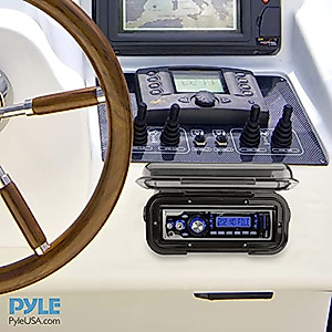 Pyle Durable Universal Marine Stereo Cover - Water Resistant Boat Radio Protector Shield with Flip-Up Door & Neoprene Gasket - Compatible with Dual Shaft & DIN Style Stereos - Pyle PLMRCB3 , Black