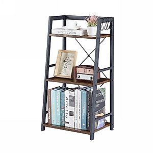 EYOCAL 3 Tier Bookshelf, Industrial Bookcase Wood Storage Shelf with Metal Frame for Living Room, Bedroom and Office