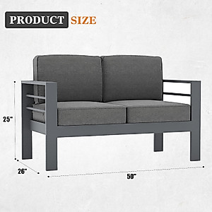 Vakollia Modern Aluminum Outdoor Patio Loveseat 2 seat Sofa with Olefin Cushions