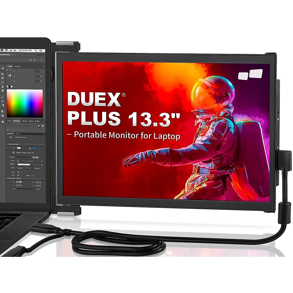Duex Plus Portable Monitor for Laptop, 13.3" Full HD IPS Dual Screen for Laptops, Mobile Pixels USB C Powered Plug and Play Portable Display,Windows/Apple Compatible