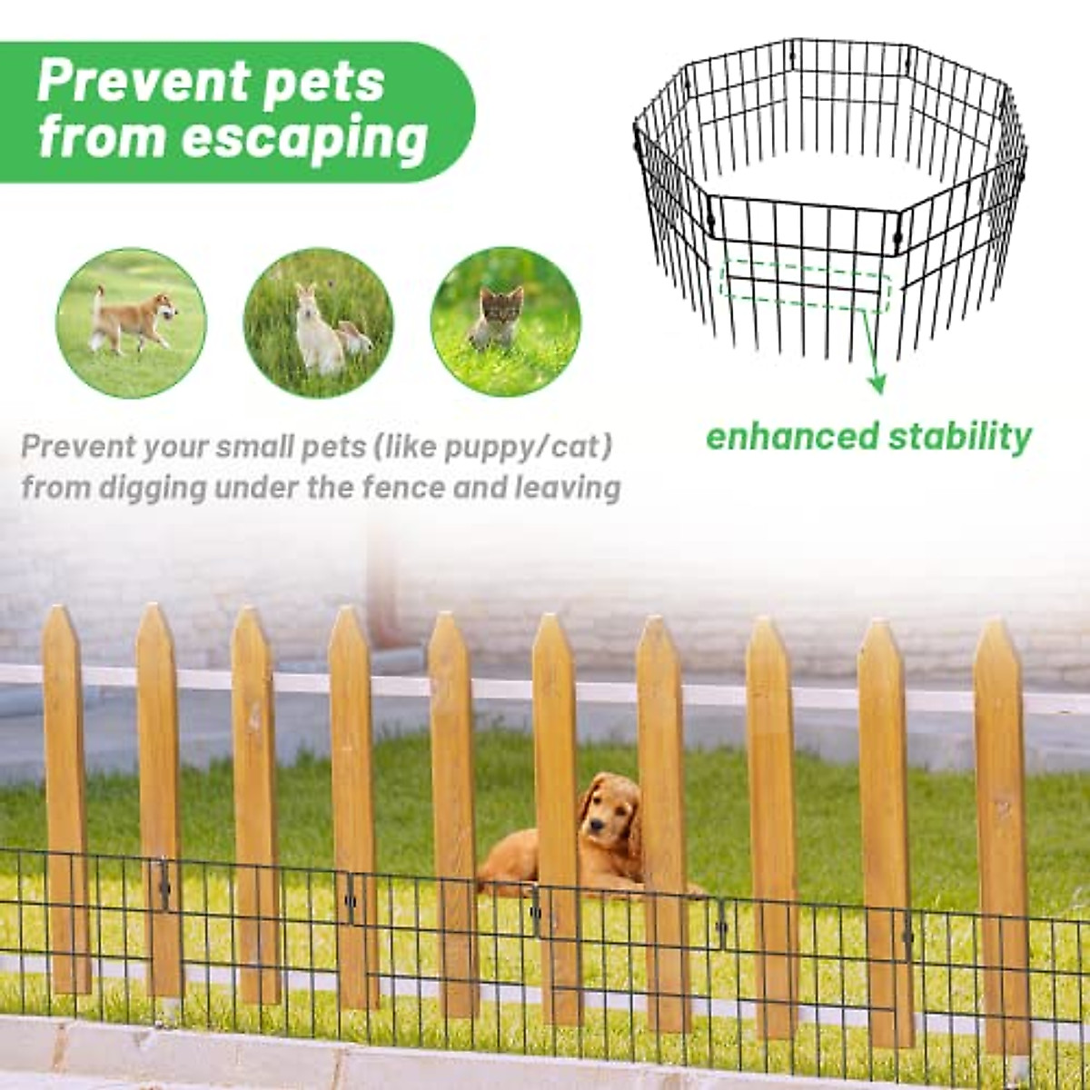 10Pack Animal Barrier Fence - No Dig Garden Decorative Fence Rustproof Metal Wire Panel Border for Dog Rabbits Ground Stakes Defense and Outdoor Patio, T Shape. Total Length 17 in(H) X 10.8 Ft(L)