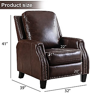 CANMOV Genuine Leather Recliner Chair, Classic and Traditional Push Back Recliner Chair with Solid Wood Legs, Adjustable Single Sofa with Nailhead Trim for Living Room, Bedroom, Brown