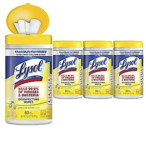 Lysol Disinfectant Wipes, Multi-Surface Antibacterial Cleaning Wipes, For Disinfecting and Cleaning, Lemon and Lime Blossom, 80 Count (Pack of 4)