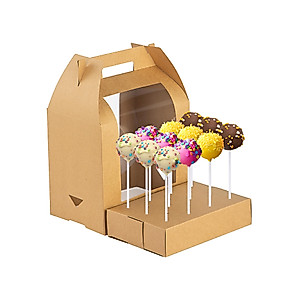 Hzzycaxli 6 Pcs Portable Cake Pop Packaging Box White Cake Pop Holder Cake Pop Stand 18 Holes 8.7 x 5.9 x 11.8 Inches with Clear Window Displaying Small Cake Box for Lollipops (Kraft paper)