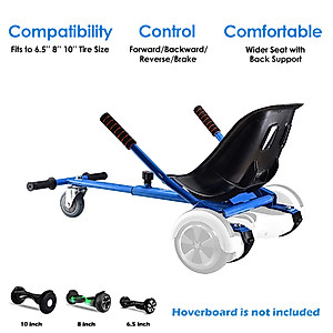 Go Kart for Hoverboard Seat Attachment Accessories for Self Balancing Scooter Gokart Conversion Kit Hover Board Cart Buggy Attachment Fits 6.5'' 8'' 10'' Adjustable for All Heights & Ages Blue