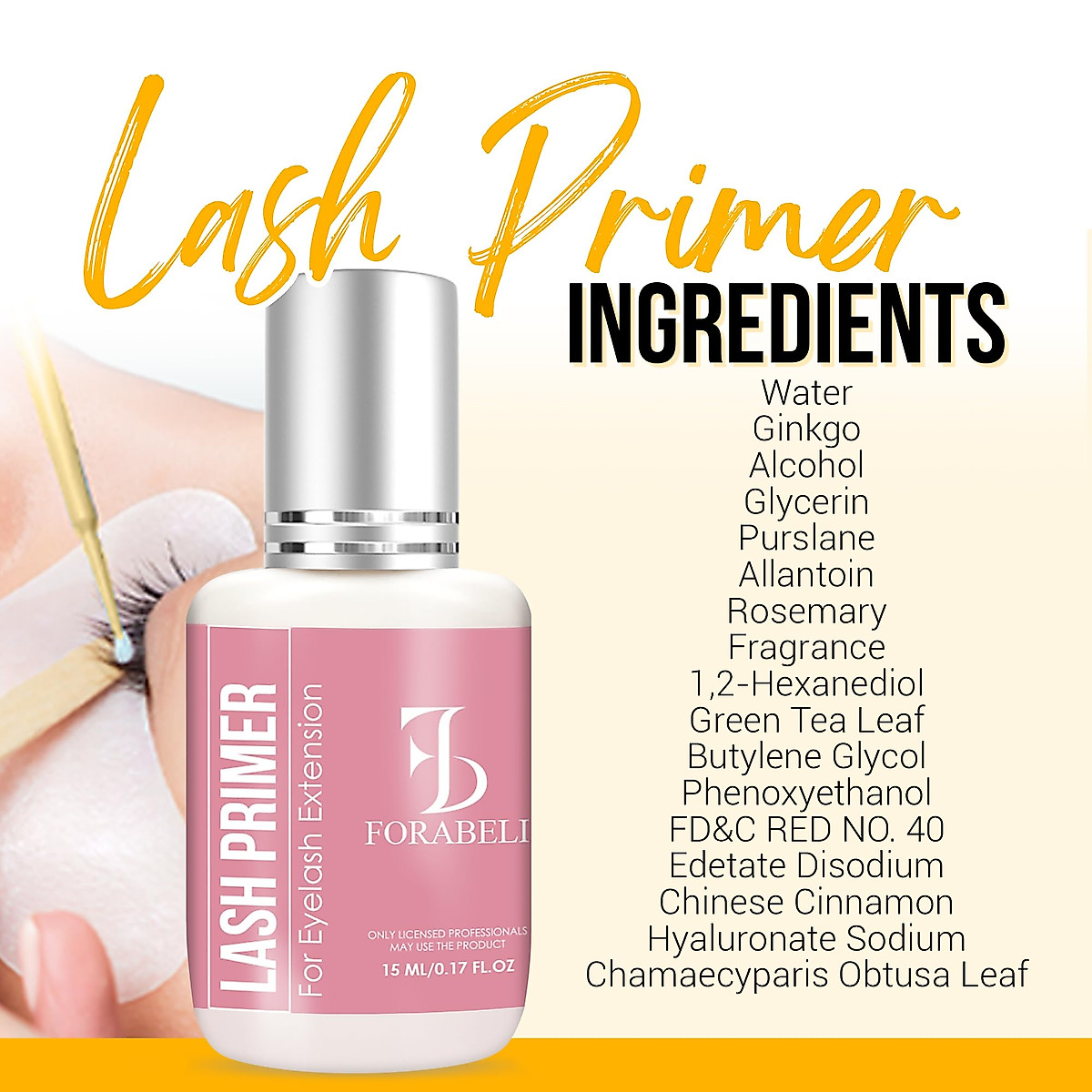 Forabeli Lash Primer 15ml - Boosts Adhesion, Improves Bond Retention, Ideal for Individual and Natural Lashes, Semi-Permanent Eyelash Extension Supplies