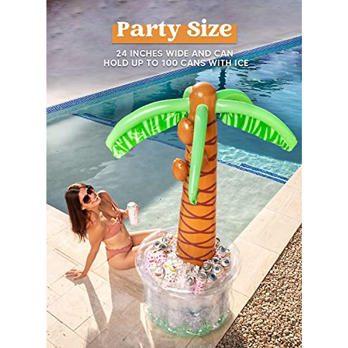 JOYIN 60" Inflatable Palm Tree Cooler, Beach Theme Party Decor, Pool Party Decorations, Luau Hawaiian Birthday Party Supplies Ocean Jungle Tropical Themed Party Decoration Summer Outdoor Drink Cooler