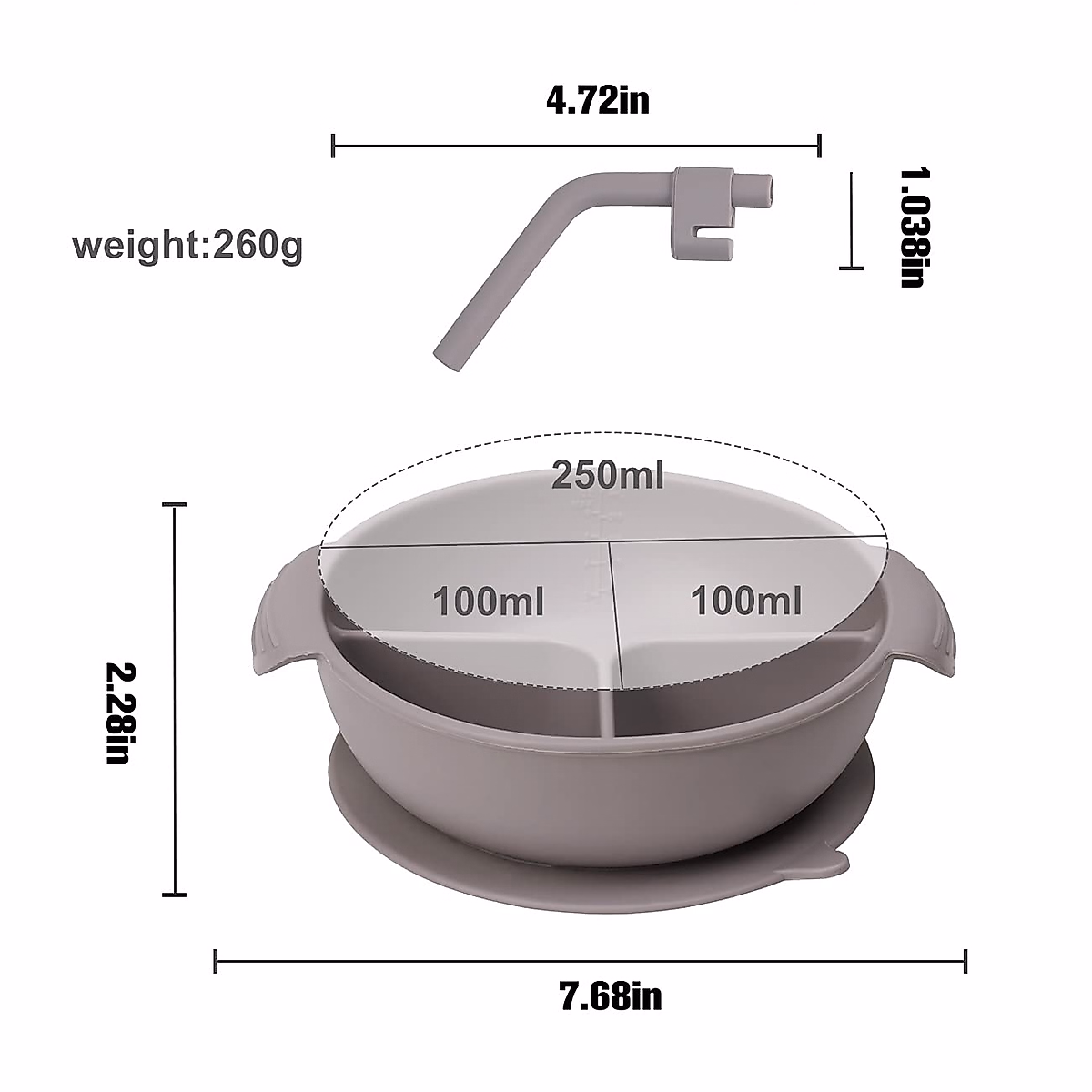 haakaa Silicone Divided Suction Bowl, Suction Plates For Babies and Toddlers - Divided Siicone Bowl For Baby Toddler Self-Feeding - Stay Put Bowl, Stone