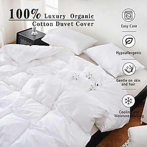Overket 100% Organic Cotton Duvet Cover Queen Size Luxury 400 Thread Count Duvet Cover Queen Size Sateen Comforter Cover Soft and Breathable Cooling Bedding Set 3 Piece（White;Queen）