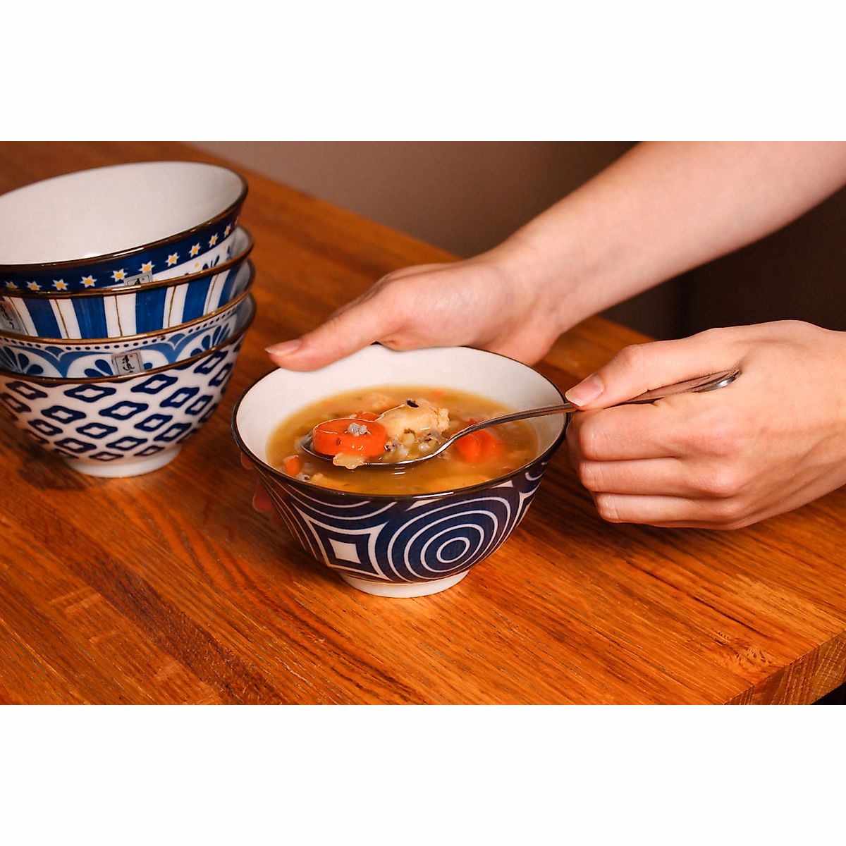 Creekview Home Emporium Ceramic Bowl Set - 5pc Blue and White 10oz Glass Small Serving Bowls for Eating or Decoration