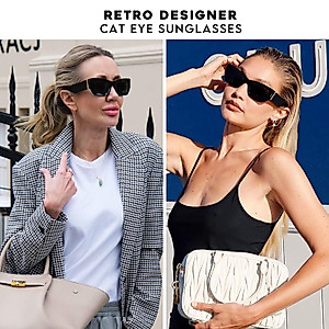 mosanana Trendy Cat Eye Sunglasses for Women Retro Designer Chunky Fashion Cool Vintage Cute Polarized Rectangular Cool Unique Stylish 2024 Shades Black MS52370