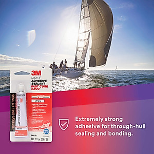 3M Marine Adhesive Sealant Fast Cure 5200 (06535) Permanent Bonding and Sealing for Boats and RVs Above and Below the Waterline Waterproof Repair, White, 1 fl oz Tube