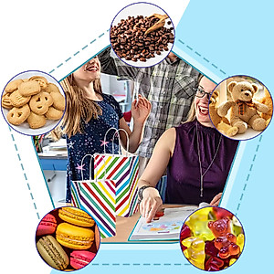 VGOODALL 32PCS Party Favor Bags, 5.5x2.8x8 inches Colorful Stripe Gift Bags with Handles Goodie Bags Treat Candy Bags Striped Paper Bags for Gift Giving Birthday, Colorful Stripe Bags