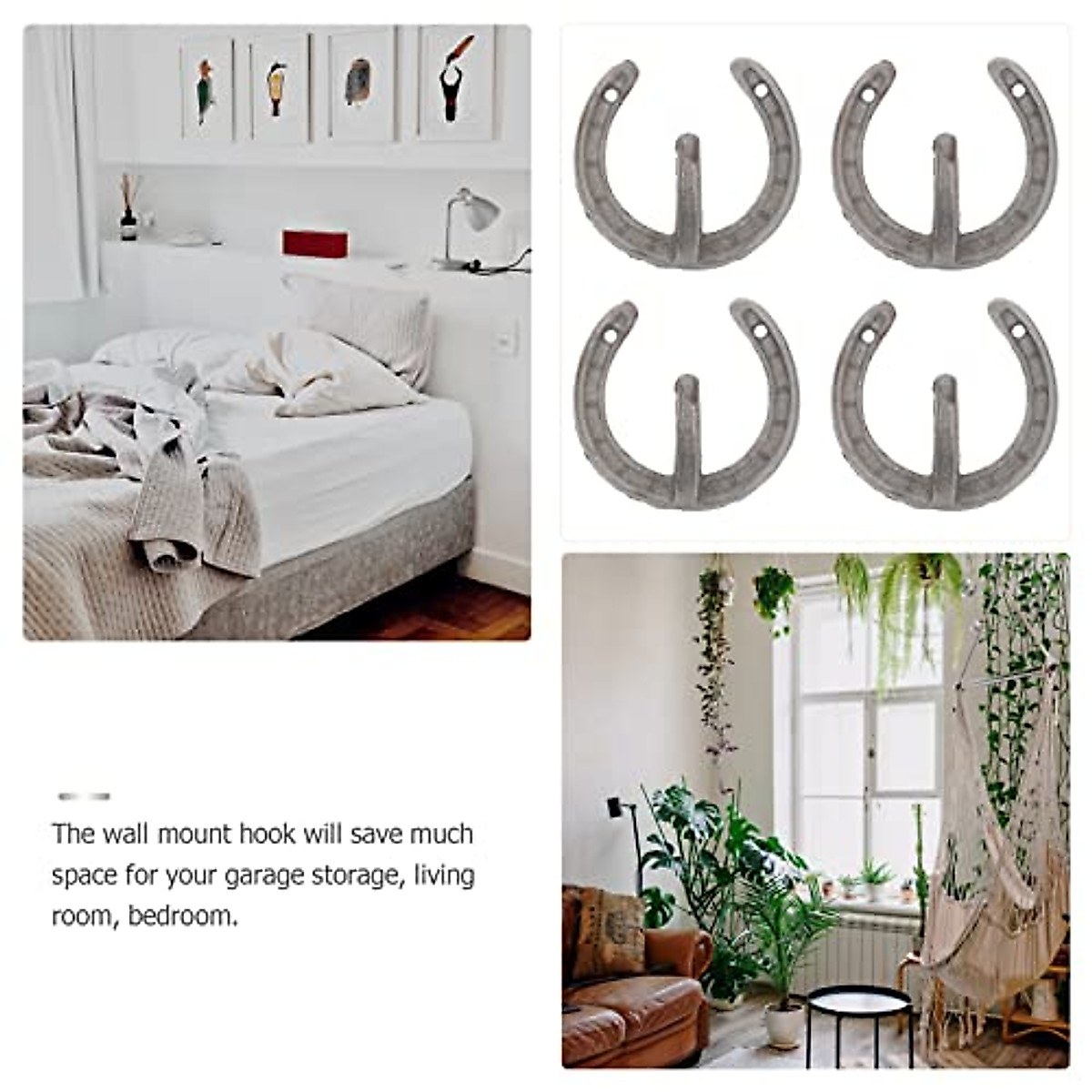Happyyami Coat Hooks 4pcs Vintage Wall Hanger Cast Iron Horseshoe Hooks Heavy Duty Clothes Hanger for Hanging Coat Hat Key Towel