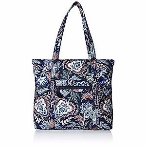 Vera Bradley Women's Cotton Vera Tote Bag, Java Navy Camo - Recycled Cotton, One Size