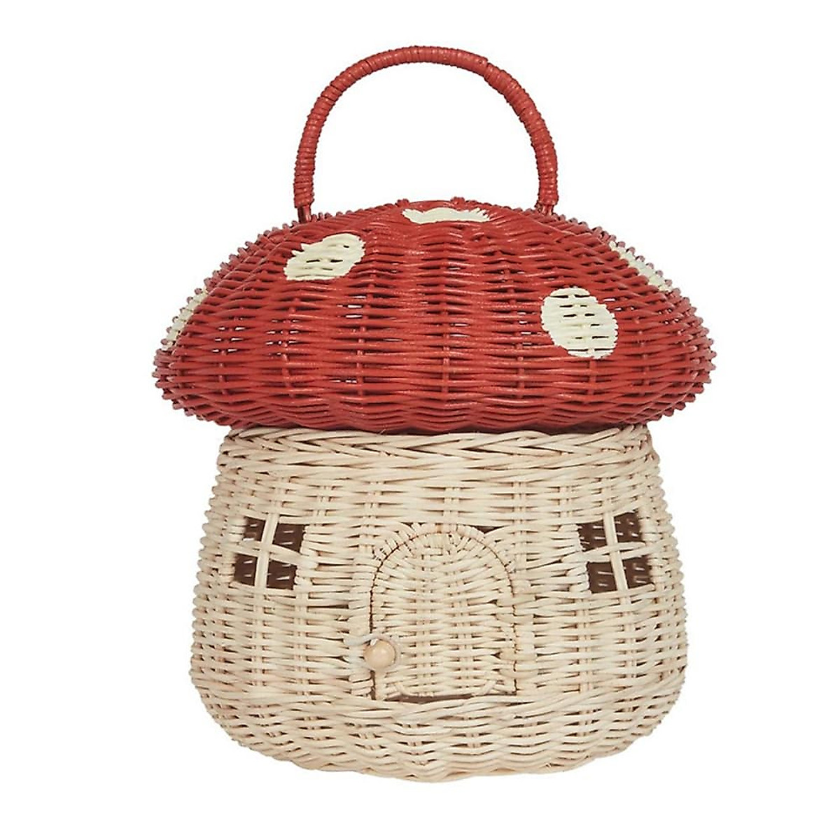Beuiouer Handmade Rattan Mushroom-Shaped Storage Basket- Cute Handmade Handcrafted Decoration Artwork Rattan, Red 24 X 28cm