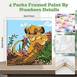 NAIMOER Framed Paint by Numbers for Kids, 4Pack Paint by Numbers Framed Canvas for Kids Ages 8-12, Spiderman Paint by Number Kits, Acrylic Cartoon Oil Painting with Wooden Easel & Velcro (8x8inch)