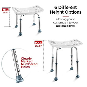 Shower Chair - with Back Scrubber & Additional Sponge - Tool Free Shower Chair for Elderly - with 8 Adjustable Heights - Portable Anti Slip Bath Chair for Elderly