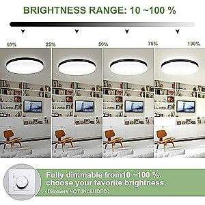 DLLT 24W Modern Dimmable Led Flush Mount Ceiling Light Fixture, 13 Inch Black Round Close to Ceiling Lights for Bedroom, Kitchen, Dining Room, Living Room 3000K-6000K 5 Light Color Adjustable