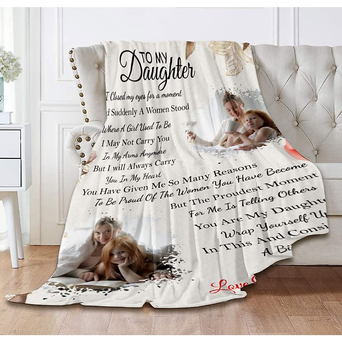 Launchigo Customized to My Daughter Blanket. Cozy Fleece Blanket for Birthday, Christmas & Daughter's Day Gift [Custom] (Daughter Blanket 12, 50" X 60")