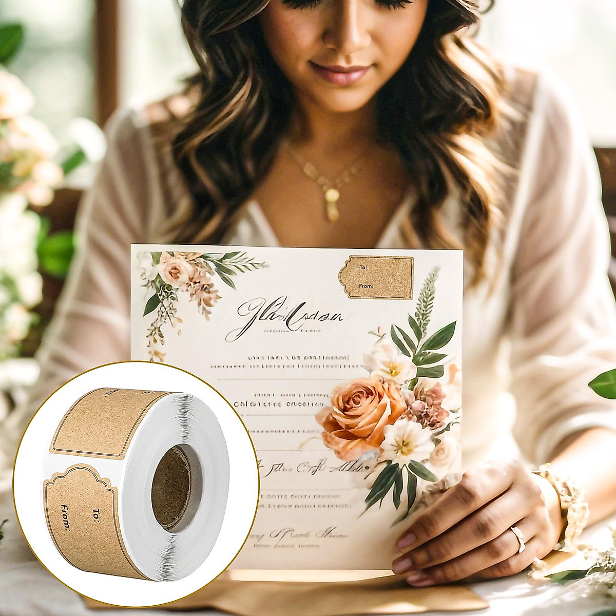 1"x2" to and from Gift Tag Stickers, 300pcs/Roll Natural Brown Kraft to from Present Labels Name Tag Label Stickers for Weddings Present Gift Wrapping Cards (Style 2)