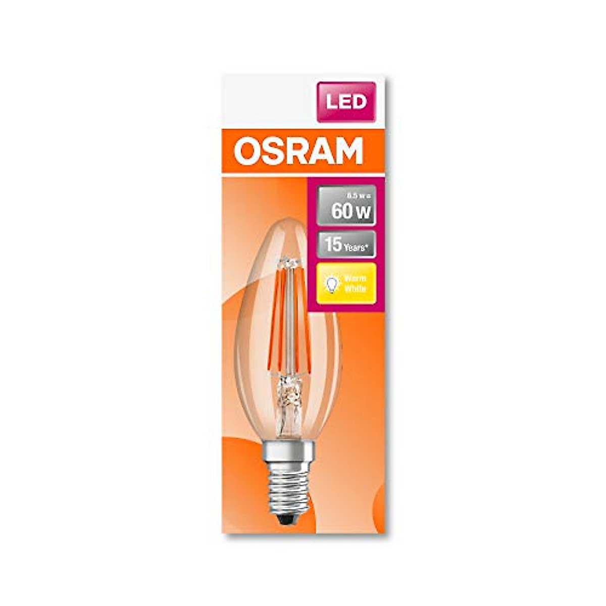 OSRAM LED lamp/Base: E14 / Warm White / 2700 K / 6 W/Replacement for 60 W Incandescent Bulb/PARATHOM Retrofit Classic B [Energy Efficiency Class A++] / Pack of 10