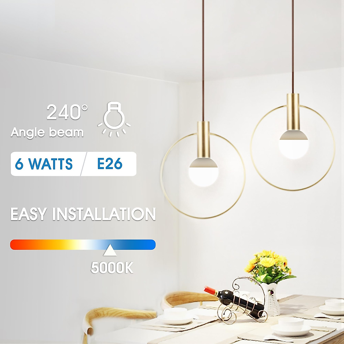 EvaStary G25 LED Globe Bulbs, Vanity Light Bulb for Bathroom Vanity Mirror, 60W LED Light Bulbs Equivalent, Bright 5000K Daylight E26 Base Bulb, 6W LED for Round Makeup Mirror Home Lighting, 6 Pack