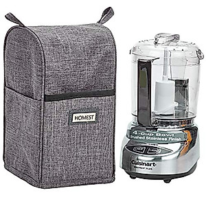 HOMEST Food Processor Dust Cover with Accessory Pockets Compatible with Cuisinart Mini 3-4 Cup, Grey (Dust Cover Only, NOT INCLUDE MACHINE)