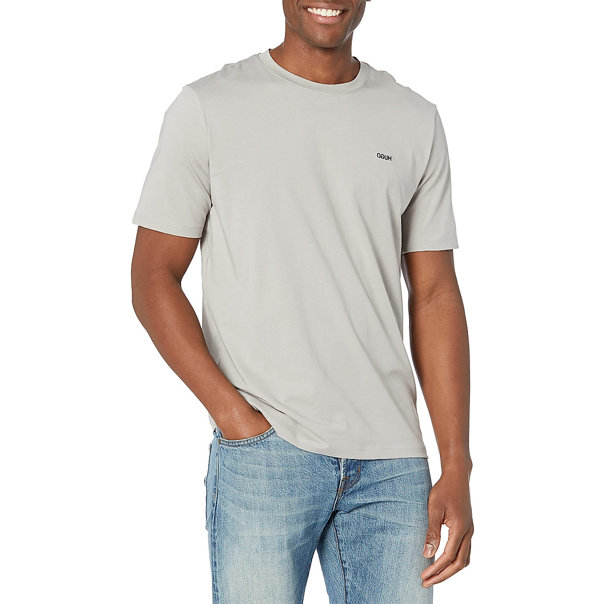 HUGO Boss Mens Dero Regular Fit Short Sleeve Reversed Logo Jersey T-Shirt T Shirt, Silver, Large US