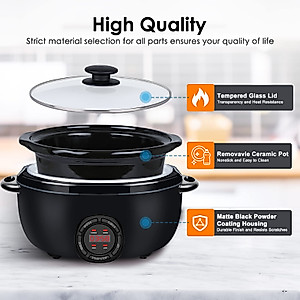 bathivy 7 Quart Slow Cooker, Electric Oval Programmable Slow Cooker with Nonstick Ceramic Pot, 3 Tempature Settings, Digital Countdown Timer, Keep Warm, Dishwasher Safe Glass Lid & Crock, Easy Carry Side Handles, Matte Black Powder Coating Housing