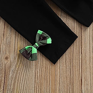 Infant Toddler Baby Girl St Patrick's Day Outfits Ruffle Sleeve Plaid Top Green Clover Blouse Bowknot Pants Set (Green, 4-5 Years)