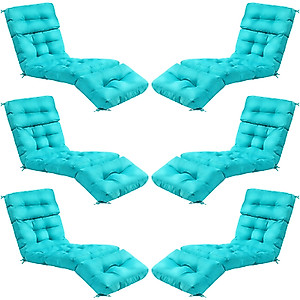 Huwena 6 Pcs Outdoor Chaise Lounge Cushion Pool Patio Lounge Cushions 22 x 73 x 4.7H Inch Waterproof Lounge Chair Cushion Beach Lounge Cushion Replacement for Patio Lounge Chairs (Lake Blue Style)