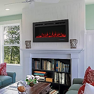 Sunnydaze Modern Flame 36-Inch Indoor Electric Fireplace - Wall-Mounted/Recessed Installation - 9 Flame Colors - Black