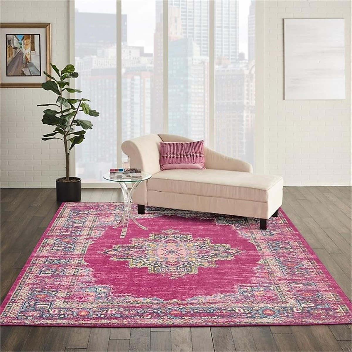 Nourison Passion Fuchsia 8' x 10' Area-Rug, Boho, Traditional, Easy-Cleaning, Non Shedding, Bed Room, Living Room, Hallway (8x10)