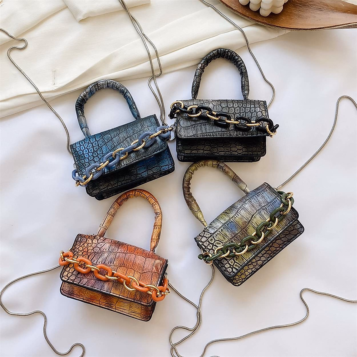 Women's Mini Crocodile Pattern Crossbody Clutch Bag Handbag (Green)