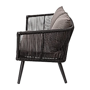 Flash Furniture Kierra 4 Piece Indoor/Outdoor Seating Set - Black Woven Back & Seat - Gray Zippered Removable Cushions - Aluminum Frames - Black Metal Plank Top Table