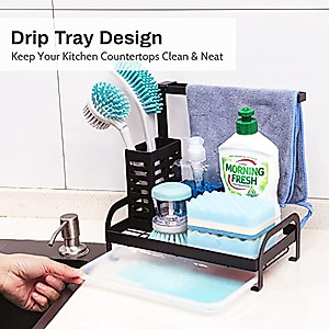 ZORCOR Kitchen Sink Sponge Holder,Multifunctional Sink Caddy Sponge Soap Brush Dishcloth Storage,304 Stainless Steel Kitchen Sink Organizer for Kitchen Organizer