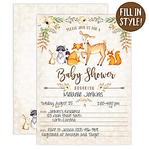 Your Main Event Prints Woodland Baby Shower Invitations, Fox Baby Shower, Boy Baby Shower, Deer Baby Shower, Little Fox, 20 Fill in Invitations and Envelopes